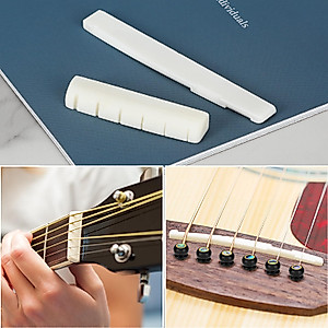 Blisstime 6 String Acoustic Guitar Bone Bridge Saddle and Nut and 6pcs Ebony Guitar Bridge Pins