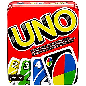 UNO Card Game, Gift for Kids and Adults, Family Game for Camping and Travel in Storage Tin Box [Amazon Exclusive]