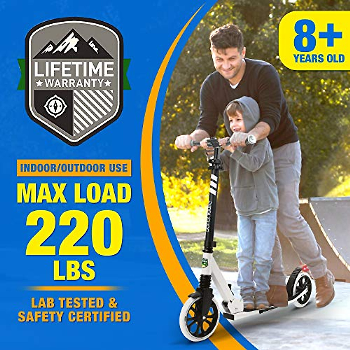 SereneLife Foldable Kick Scooter - Stand Kick Scooter for Teens and Adults with Rubber Grip at Tip, Alloy Deck, Adjustable T-Bar Handlebar Height, Smooth Gliding Wheels, Easy Maneuvering