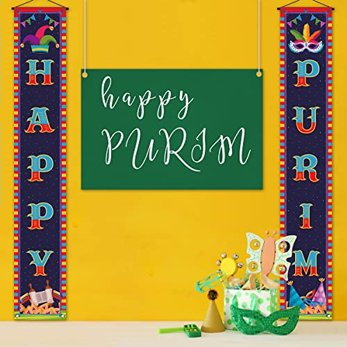 Happy Purim Front Door Banner Jewish Pesach Indoor Outdoor Church Porch Wall Yard Mantle Fireplace Decoration