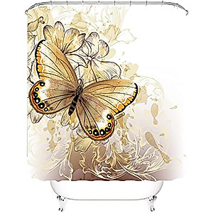 JQH's store 4 Piece Butterfly Shower Curtains Sets with Non-Slip Rugs Toilet Lid Cover and Bath Mat Bathroom Sets with Shower Curtain and Rugs and Accessories