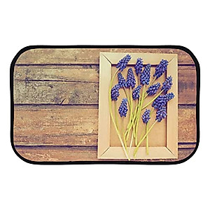 Soft Foam Area Rugs Blue Flowers on Wooden Photo Washable Non Slip Kitchen Rugs Bath Rug for Home Decor Indoor/Outdoor 23.6x15.7in