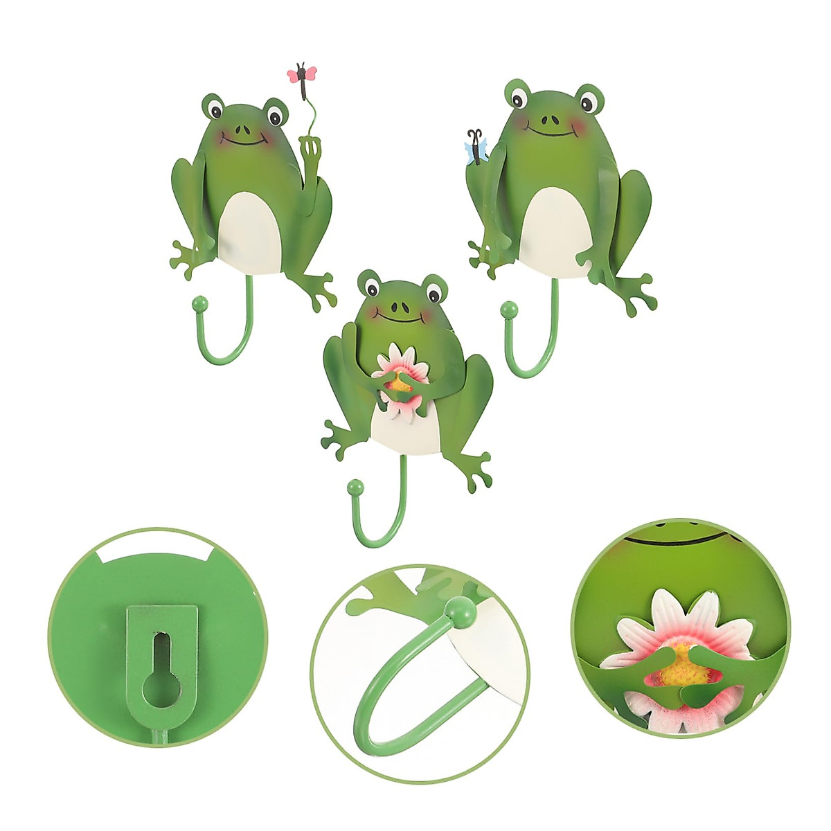 GOOHOCHY 3pcs Frog Hook Wall Decoration Wall Mounted Hooks Towel Hooks Decorative Hook Key Hanger Cute Wall Hook Frog Shaped Hanger Key Hook Iron Wall-Mounted Coat Hanger Hooks
