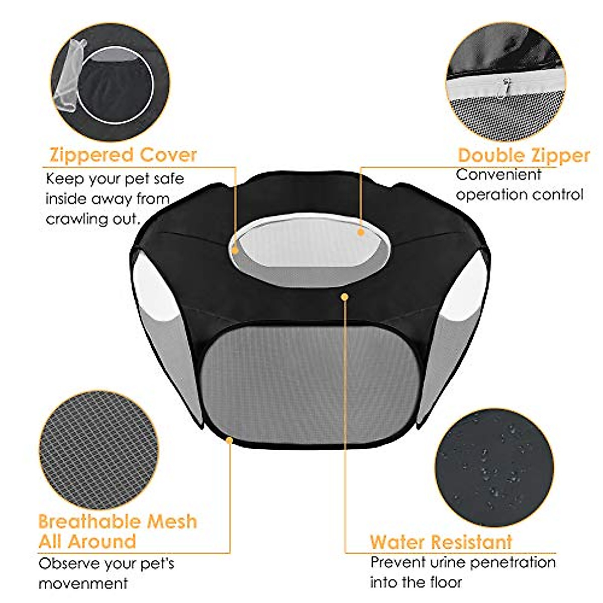 Lukovee Small Animal Playpen, 39.3''x15'' Foldable Pet Cage with Top Cover Anti Escape, Breathable Transparent Indoor / Outdoor Use Pop Up Yard Fence for Kitten, Puppy, Guinea Pig, Rabbits, Hamster(B)