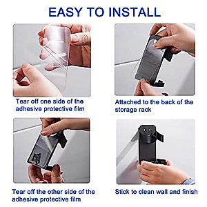 Electric Razor Holder Wall Mounted Self Adhesive Razor Hanger, Stainless Steel Electric Shaver Holder Utility Storage Electric Shaver Bathroom Shower Storage Organizer,Gift for Men,Dad,Grandpa,Black