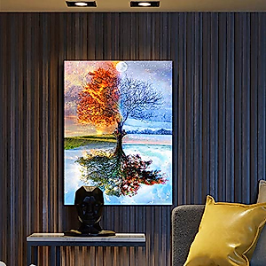 AGCary Four Season Tree of Life Poster with Framed Print Canvas Painting Picture Wall Art for Home Decorations Wall Decor 12 x 16