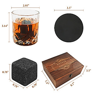 HEYPUB Whiskey Stones Gift Set,Whiskey Glasses Set 8 Granite Chilling Whisky Rocks, 2 Bourbon Glasses ,Best Drinking Gifts for Men Dad Husband Birthday Anniversary Present，Plus 2 Free Coasters.