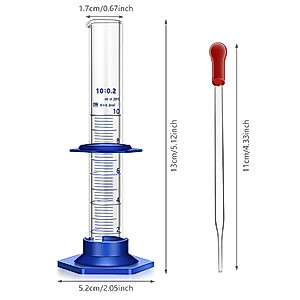 Thick Glass Graduated Cylinder Measuring Liquid Lab Cylinders with Anti-Falling Plastic Base and Bumper Guards (Glass, 10ML)