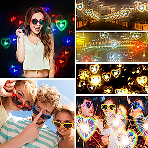YQVIE Heart Shaped Sunglasses with Heart Effect for Women Light Changing Heart Effect Diffraction Glasses for Party Supplies (Black/White/Red/Pink)