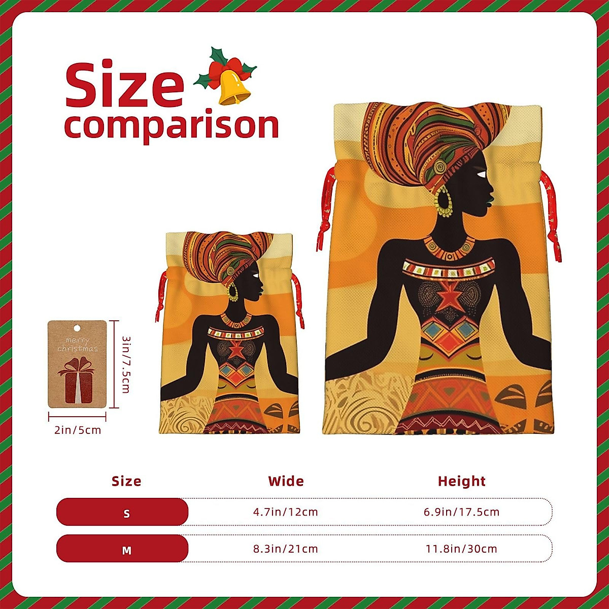 RLDOBOFE Christmas Gift Bags With Drawstring African Woman Christmas Burlap Gift Bag Christmas Drawstring Bag for Halloween Xmas Candy Bags Reusable Xmas Present Bags for Party Decorations Holiday