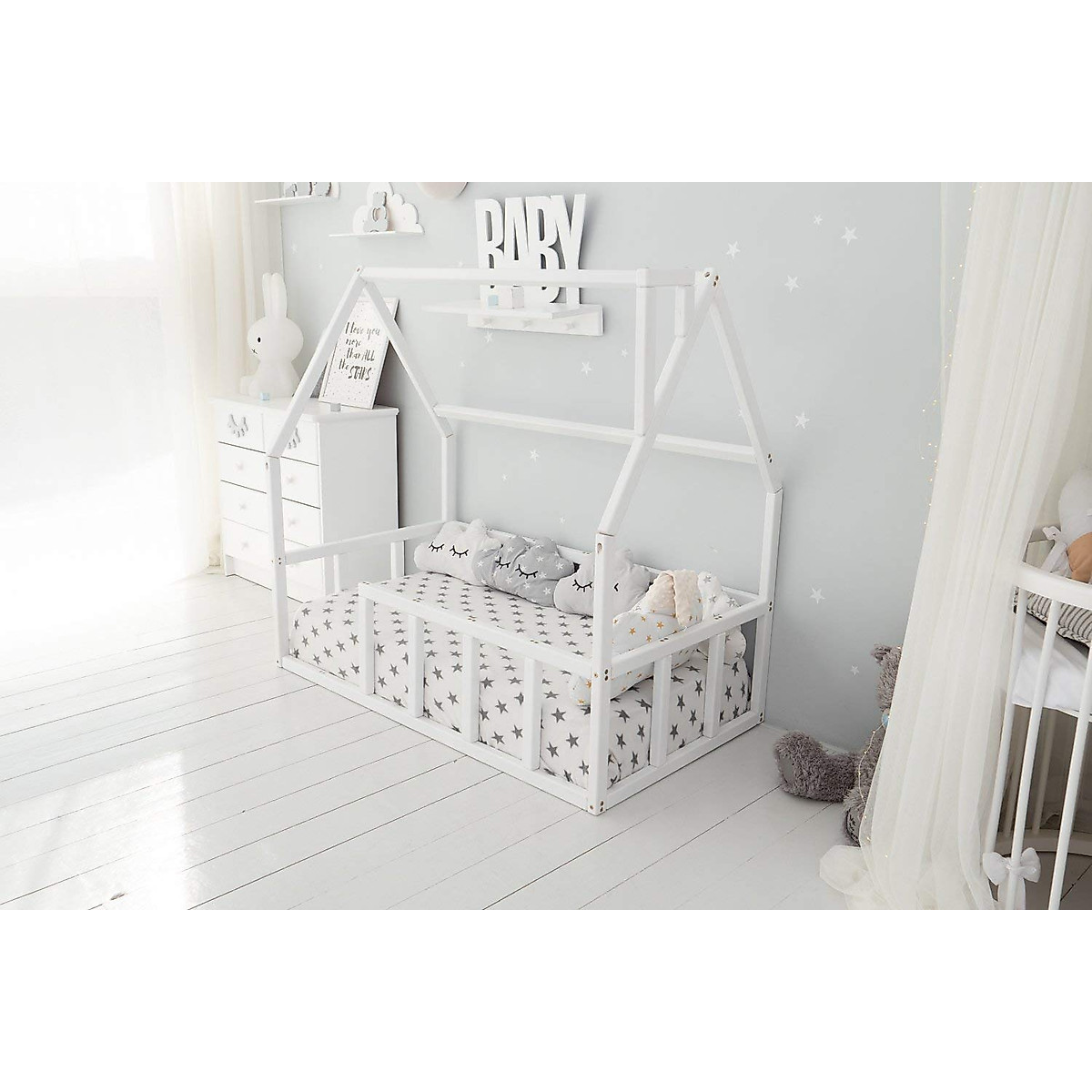 BUSYWOOD Toddler Floor Bed - Montessori Floor Bed with Rails - Floor Bed for Toddlers - Kids Floor Bed- House Kid Bed Frame - Floor Bed Frame Toddler (FOR SLEEPING ONLY)