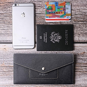 Borgasets Women's Wallet Leather RFID Ultra Thin Envelope Purse Travel Clutch with ID Card Holder and Phone Pocket (Crosshatch Black)