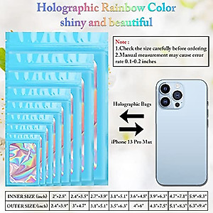 100 Pack Holographic Bags,Smell Proof Packaging Bags, Clear Window Resealable Odor Foil Pouch Mylar Bags for Food Storage and Lipgloss, Jewelry Lash (Blue, 2.4 x 3.9 Inch)