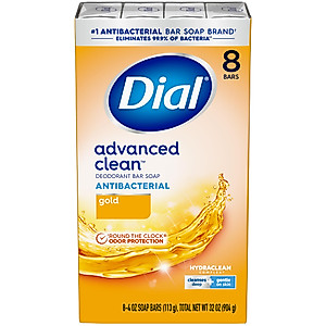 Dial Antibacterial Deodorant Bar Soap, Advanced Clean, Gold, 4 oz, 8 Bars
