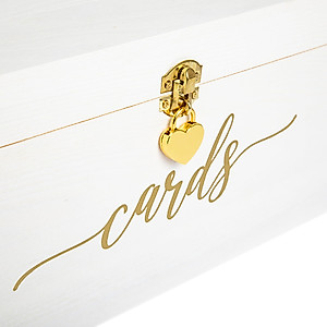 Everwood Emporium Wedding Card Box - 14 x 9 x 6.5 - White with Gold Sign - Secure Wedding Cards Box with Lock - Card Box for Wedding - Wedding Card Boxes for Reception - Best Way To Keep Cards Safe