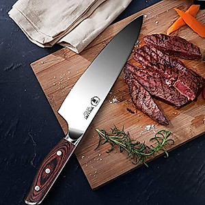 WALLOP Chef Knife - Pro Kitchen Knife 8 inch Chef's Knife Japanese Gyuto Knife Ultra Sharp, German High Carbon Stainless Steel Full Tang Brown Pakkawood Handle, Gift Box Package, Jane Series