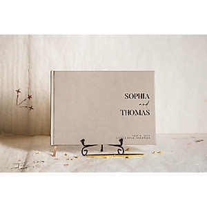 Personalized Guest Book - 11.5" x 8.5" Premium Custom Guest Signing Book with Bookmark and Blank Pages for Wedding Reception Table Decoration Engagement Birthday Party Event, Taupe