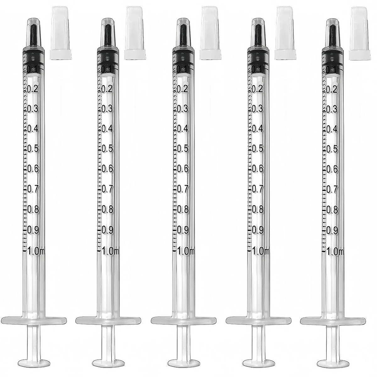 100 Pcs 1ml 1cc Syringe No Needle Plastic Syringe with Caps for Pets Oral, Refilling, Oil or Glue Applicator, Measuring or Transfering Tiny Amount of Liquids