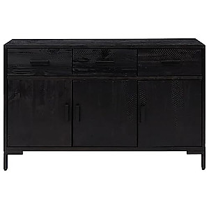 GOLINPEILO Sideboard Buffet Cabinet/Console Table, Wooden Storage Cabinet with 3 Drawers and 4 Compartments, Wood Sideboard Furniture for Living Room, Black 43.3"x13.8"x27.6" Solid Wood Pine -AA