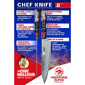 Dalstrong Chef Knife - 8 inch - Firestorm Alpha Series - Premium 10Cr15CoMoV High-Carbon Steel - Traditional Japanese Wa Stabilized Wood & Resin Handle - Kitchen Knife - Chef's Knife - w/Sheath