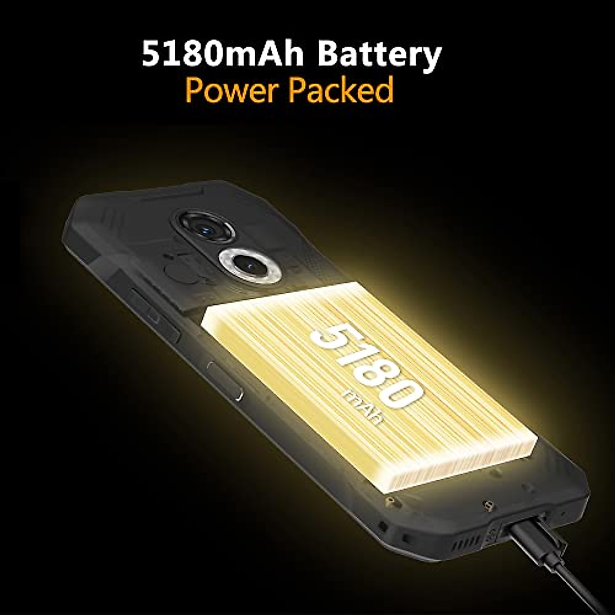 DOOGEE S51 Rugged Smartphone Unlocked, Android 12 4GB+64GB Waterproof Cell Phone, 12MP + 8MP AI Camera, 6.0" HD+ Screen 5180mAh Battery Dual SIM 4G Global Unlocked Rugged Phone NFC GPS OTG FM, Black