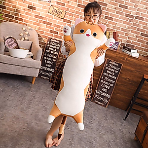 Jensquaify Long Cat Plush Pillow, Soft Cat Stuffed Animals Body Pillow Kitten Plush Hugging Pillow Toy Gifts for Kids (Brown, 35.4 inch)
