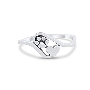 Blue Apple Co. Sterling Silver Size-10 Paw Heart Promise Ring Band Solid Round 925 Sterling Silver
