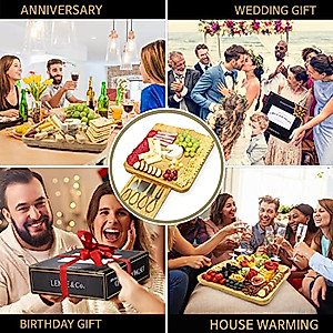 LENUE Premium Bamboo Cheese Board - Large Charcuterie Platter with Stainless Steel Knife Set - Wood Serving Tray and Accessories - Perfect for Birthday, Bridal Shower, Housewarming & Wedding Gifts