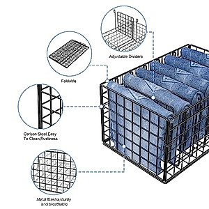 Retreat & Renew 2 Pack Metal Wardrobe Clothes Organizer,Drawer Organizers for Clothing,Closet Separation Storage Box for Underwear, Tops,Shirts,Jeans, Adjustable & Removable Dividers,Sturdy, (Black)