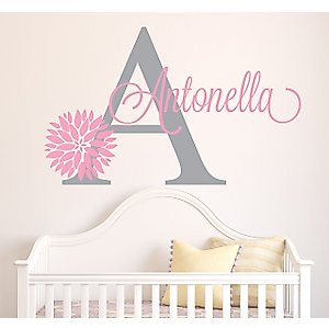 Personalized Flowers Name Wall Decal - Girls Kids Room Decor - Nursery Wall Decals - Flower Decals for Girls Room (40Wx22H)