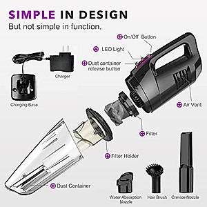 whall Handheld Vacuum Cordless, 8500PA Strong Suction Hand Held Vacuum Cleaner with LED Light, Lightweight Mini Car Vacuum Cordless Rechargeable, Portable Hand Vacuum Cleaner for Car, Home and Pet