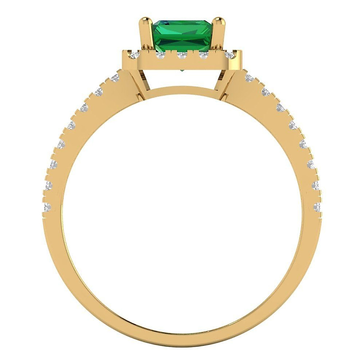 1.79ct Emerald cut customizable Solitaire W/accent Sim. Green Emerald Wedding Anniversary Pave Ring 14k Yellow Gold Size 7