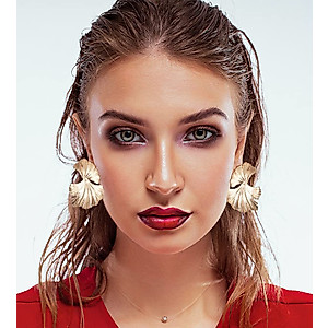 LOKLIFFAI Ginkgo Leaf Flower Earrings, Gold Geometric Statement Earring, Fashion Design Big Irregular Shape Boho Bohemian Drop Dangle Earrings