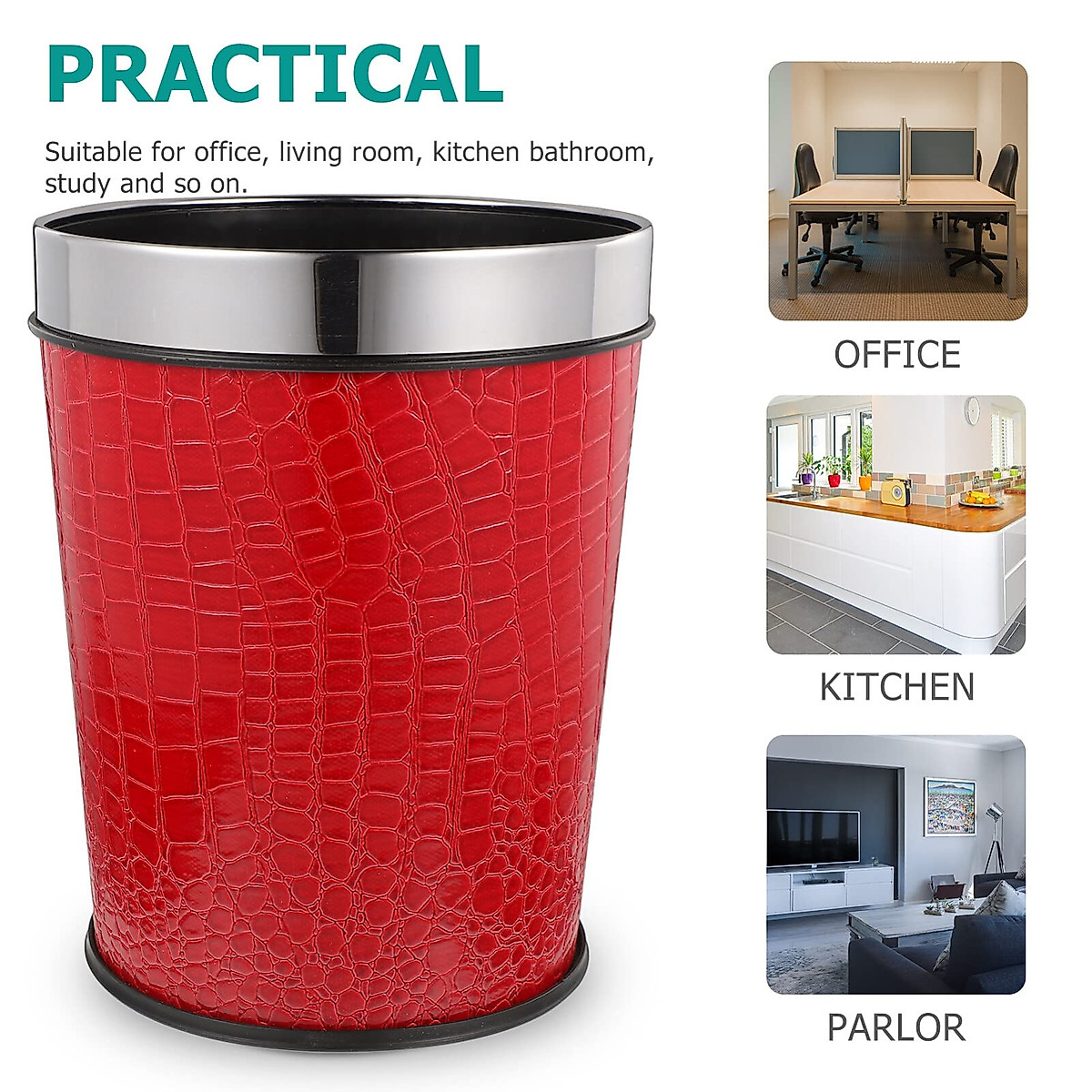 NUOBESTY Retro Trash Can 5L Small Waste Paper Basket Waste Container Bin Garbage Container for Bathroom, Bedroom, Office(Red)