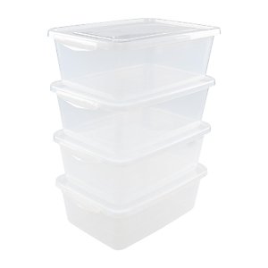 Zopnny 4 Pack 6.5 Qt. Stackable Storage Bins, Plastic Container Organizer with Latching Lid, Clear