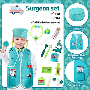Deekin 5 Sets Kids Dressing up Costumes, Toddler Dressing up and Play for Age 3-7, Construction Worker, Police, Firefighter, Doctor, Surgeon Vest for Boys Girls Pretend Role Accessories