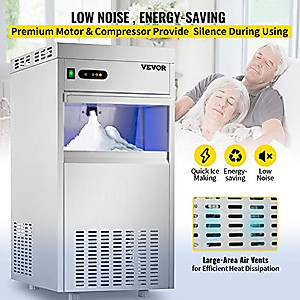 VEVOR 110V Commercial Snowflake Ice Maker 132LBS/24H, ETL Approved Food Grade Stainless Steel Flake Ice Machine Freestanding Flake Ice Maker for Seafood Restaurant, Water Filter and Spoon Included