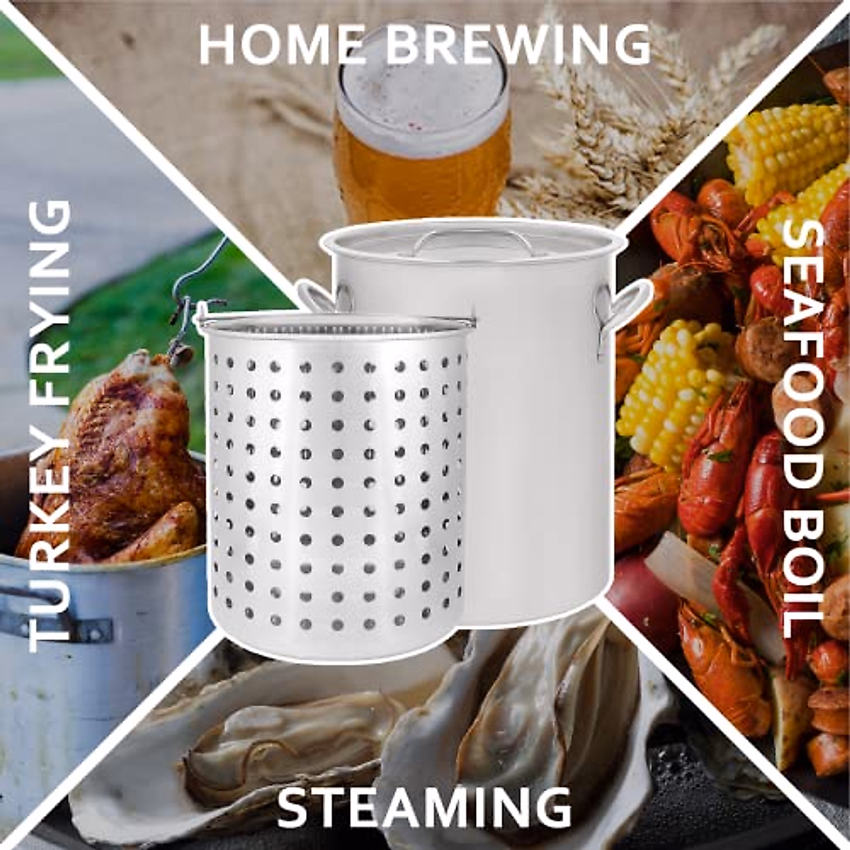CONCORD 42 QT Stainless Steel Stock Pot w/Basket. Heavy Kettle. Cookware for Boiling (42)