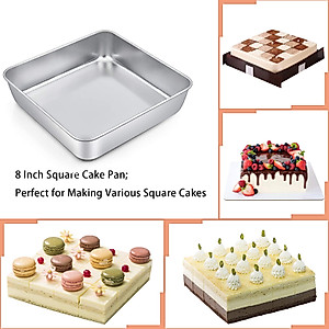TeamFar Square Cake Pan with Lid (1 Pan & 1 Lid), 8 Inch Square Baking Pan Stainless Steel Cake Brownie Tin For Meal Prep Storage Transporting Food, Healthy & Sturdy, Dishwasher Safe