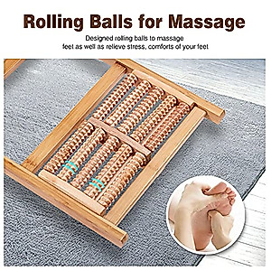 Wisfor Bamboo Lounge Chair Large Adjustable Rocking Chair Reclining Patio Chair with Headrest Pillow and Foot Massage Board for Max Loading Weight 441lbs