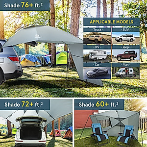 Coastrail Outdoor Car Canopy Sun Shade with Side-Wall, SUV Awning Car Rear Tent Portable Camping Shelter for Tent Campers, Sun Shelter Attach to Truck Van RV Jeep,Grey,Extra Large