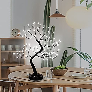 FUCHSUN Tabletop Tree Light Led Desk Lamp Artificial Tree for Home Office Decorative Branches for Party Halloween Holiday Battery USB Operated Bonsai with Timer (White Glow)