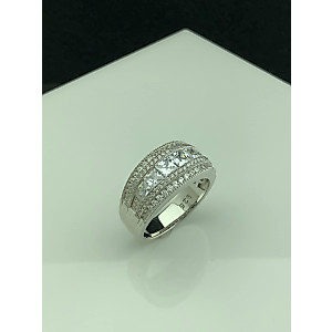 SILVERCLOSEOUT Rhodium Plated Sterling Silver Wide Square Cut Womens Cubic Zirconia Statement Ring - Size 11
