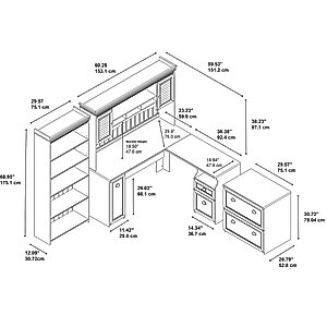 Bush Furniture L Shaped Desk with Hutch, 5 Shelf Bookcase and Lateral File Cabinet | Fairview Collection Corner Computer Table with Bookshelf and Storage | 60Wx60Dx69H