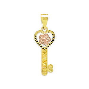 Charm America - Gold I Love You Key Charm - 10 Karat Solid Gold - Great Gift for Mother's Day