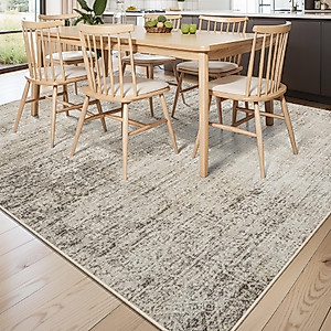 8x10 Area Rugs for Living Room Rug Washable Abstract: Large Rugs for Dining Room Bedroom Carpet Farmhouse Non Slip Low Pile Pet Friendly Area Rug 8 by 10 Indoor - Light Brown