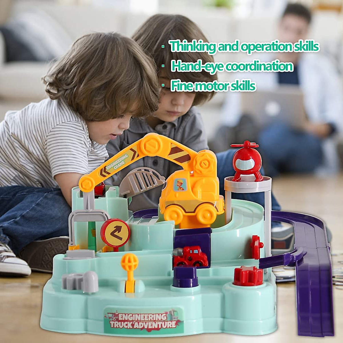 MerryJoy Kids Car Adventure Toy, Engineering Truck Track Toys Puzzle Rail Car Race Parking Rescue Preschool Educational Cars for 3 4 5 6 7 8 Year Old Boys
