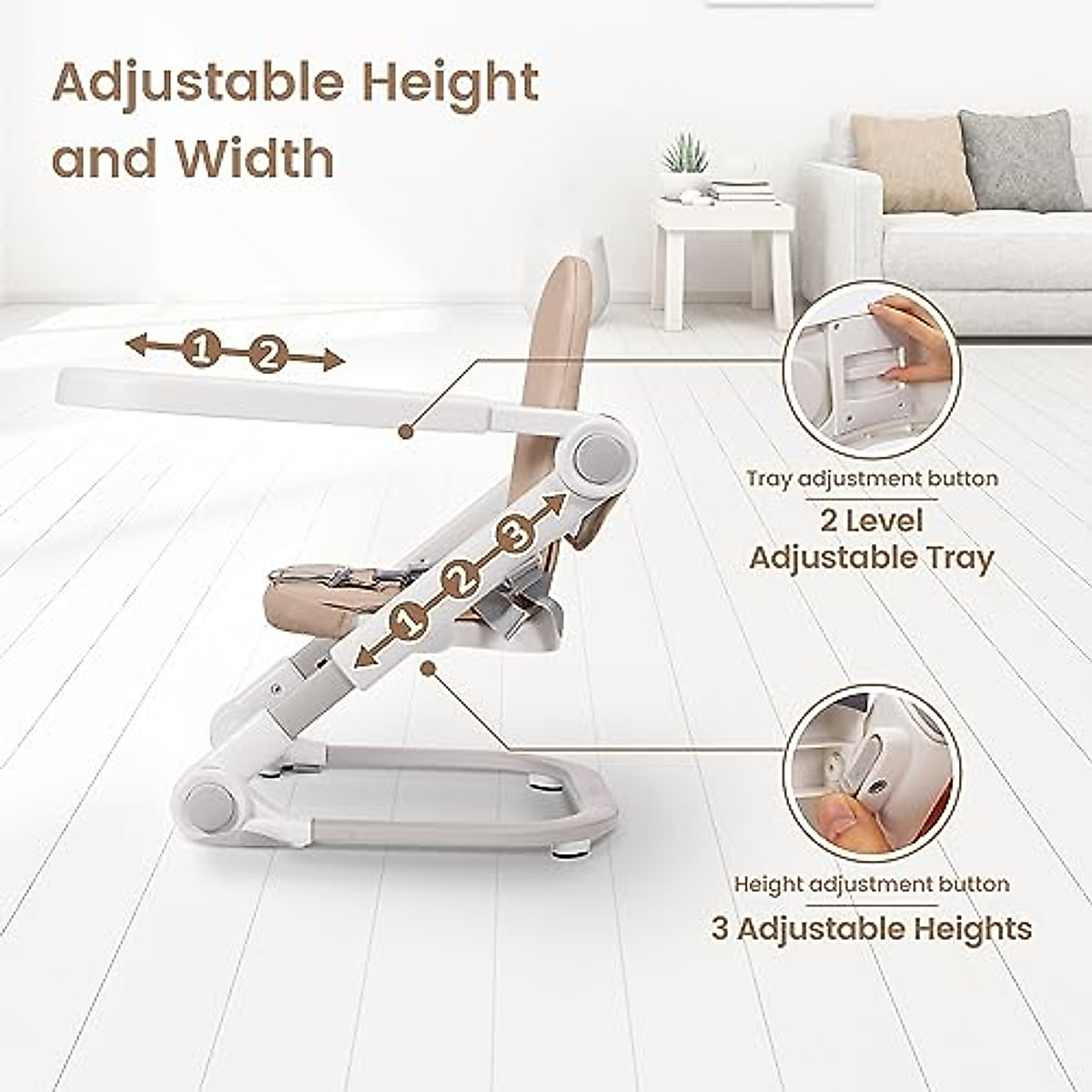 LI’l Pengyu Baby Booster Seat for Dining Table, Portable Travel Dinner Chair with Adjustable Tray and Height, Easy to Assemble and Fold up