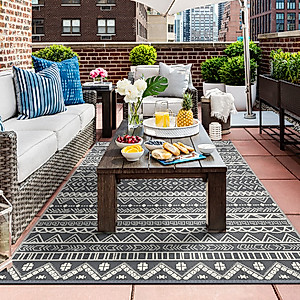 MCOW 6'x9' Boho Outdoor Rugs for Patios, Waterproof Plastic Straw Rug, Reversible Rv Area Mat Clearance for Outside, Camping, Deck, Camper, Porch, Balcony, Backyard, Picnic, Grey&White