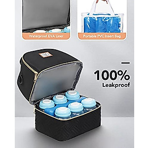 Lekereise Breast Pump Bag Backpack with Cooler, Wearable Pumping Bag with 2 Ice Packs Fits 6 Bottles, Portable Storage Bag for Work, Travel-Black